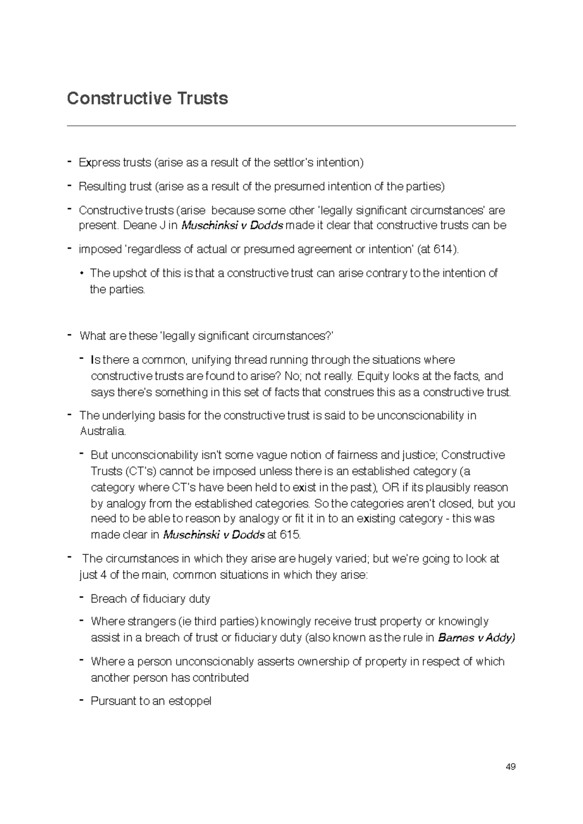 Week 7: Understanding Constructive Trusts in Equity Law - Studocu