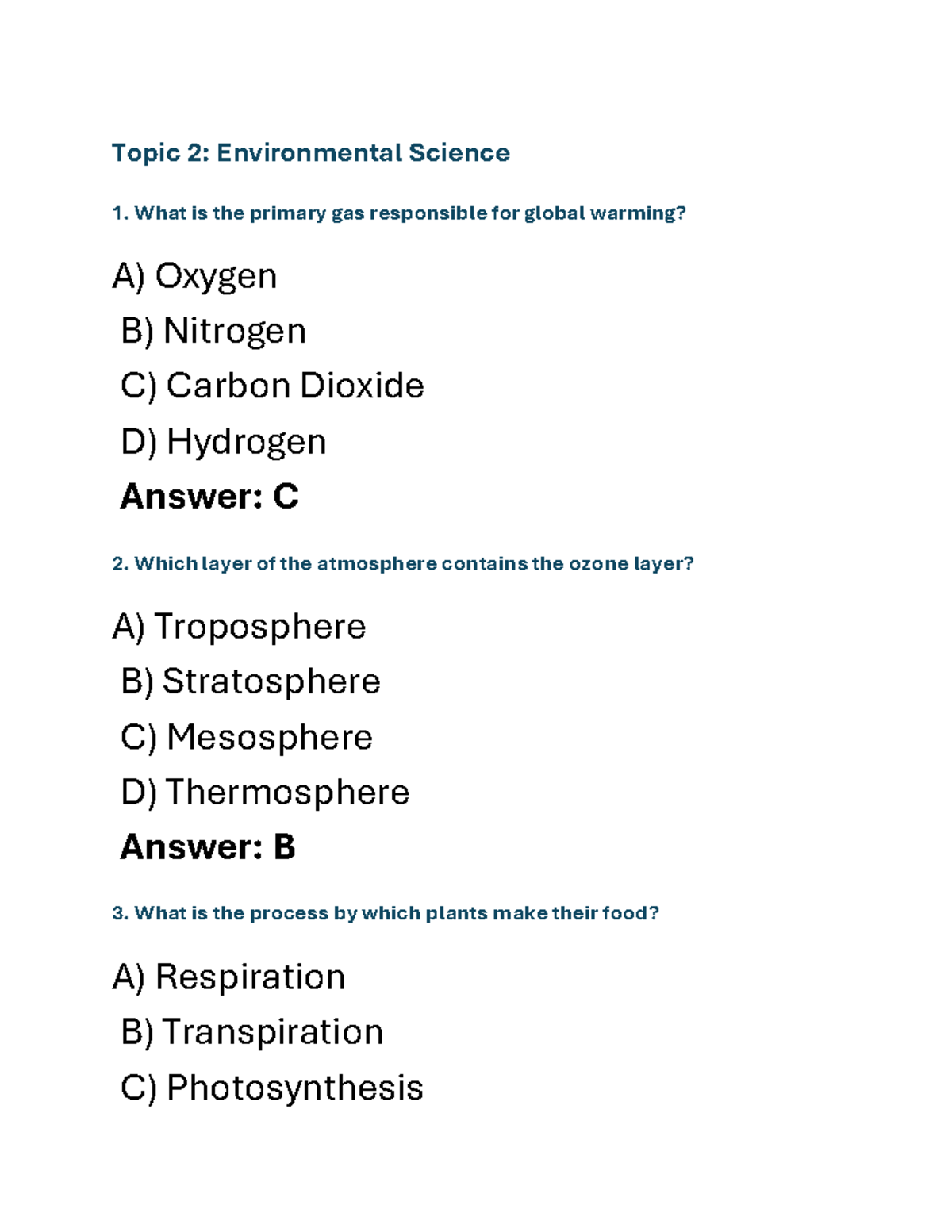 Environmental Science Quiz: Key Concepts and Questions (ES 101) - Studocu