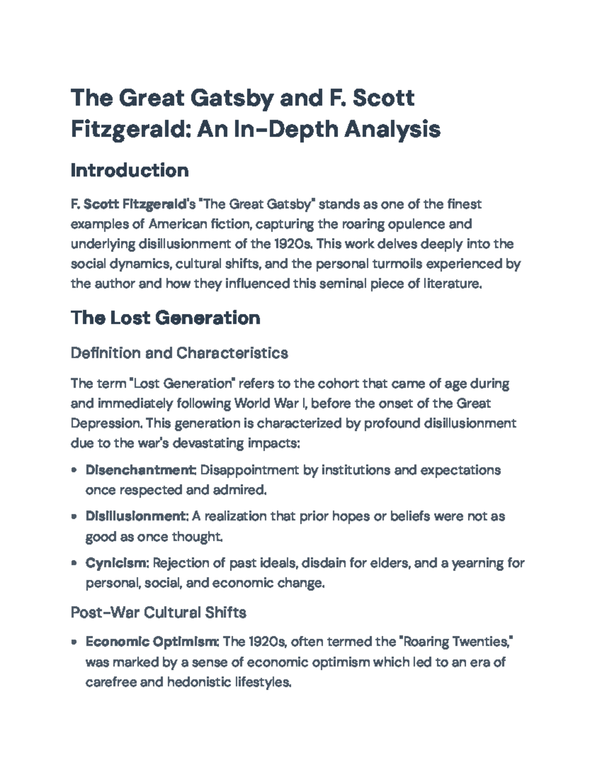 F. Scott Fitzgerald's The Great Gatsby: Insights & Analysis on the Lost ...
