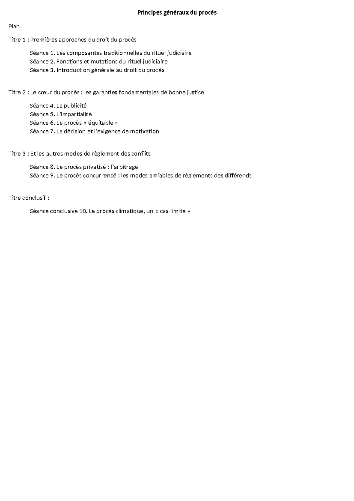 Principes généraux du procès - Principes généraux du procès Plan Titre ...