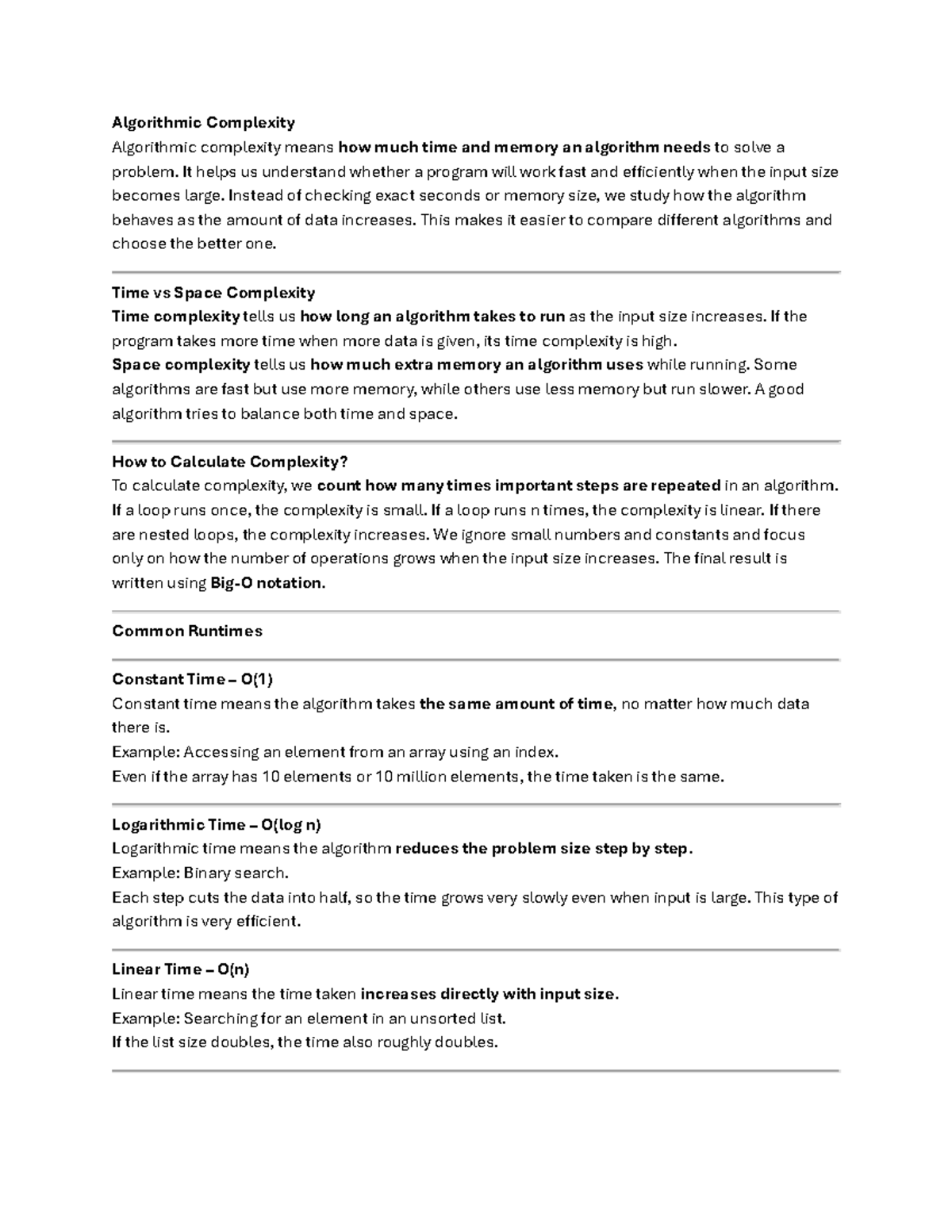 Algorithmic Complexity: Understanding Time and Space Complexity - Studocu