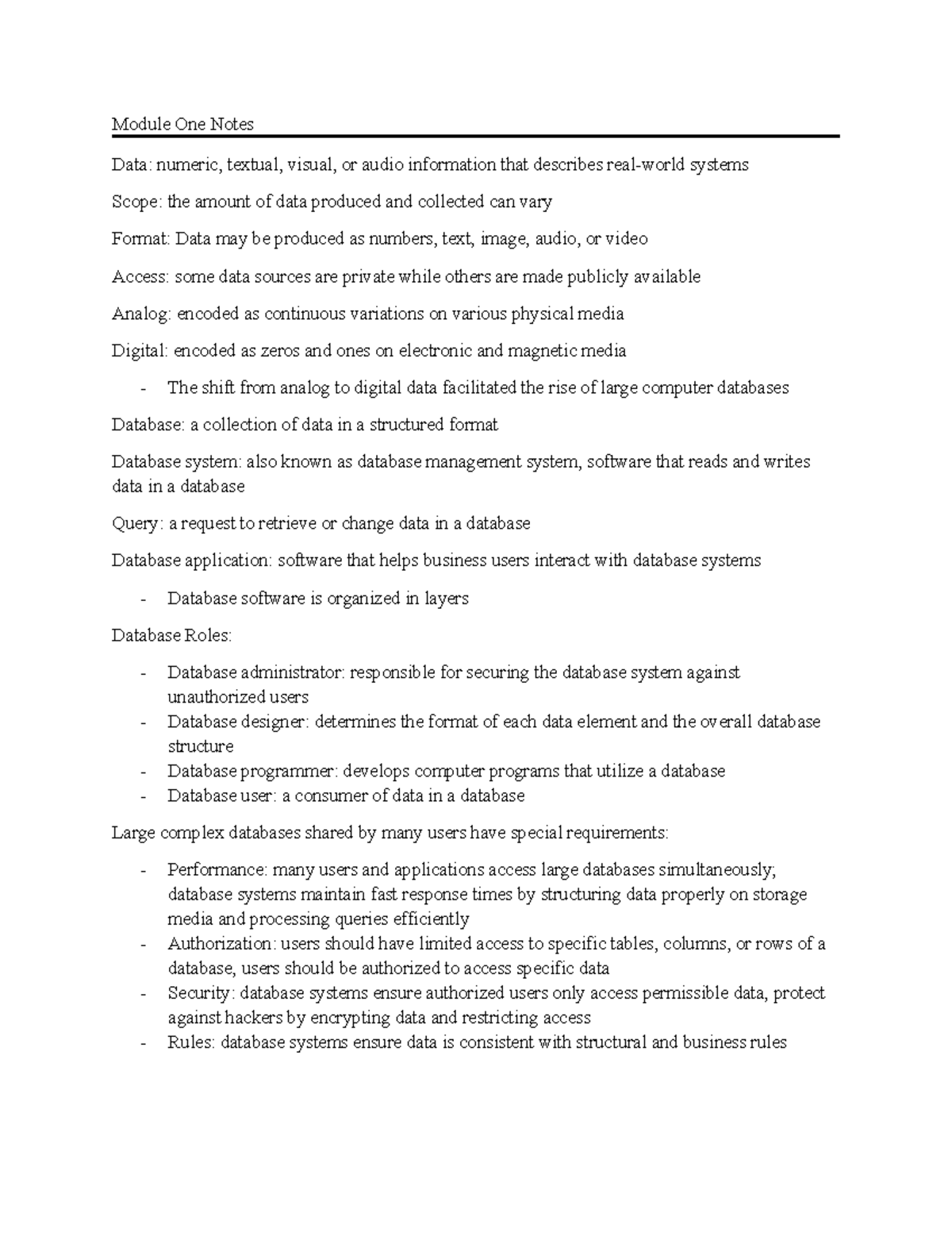 Module One Notes - Module One Notes Data: numeric, textual, visual, or ...