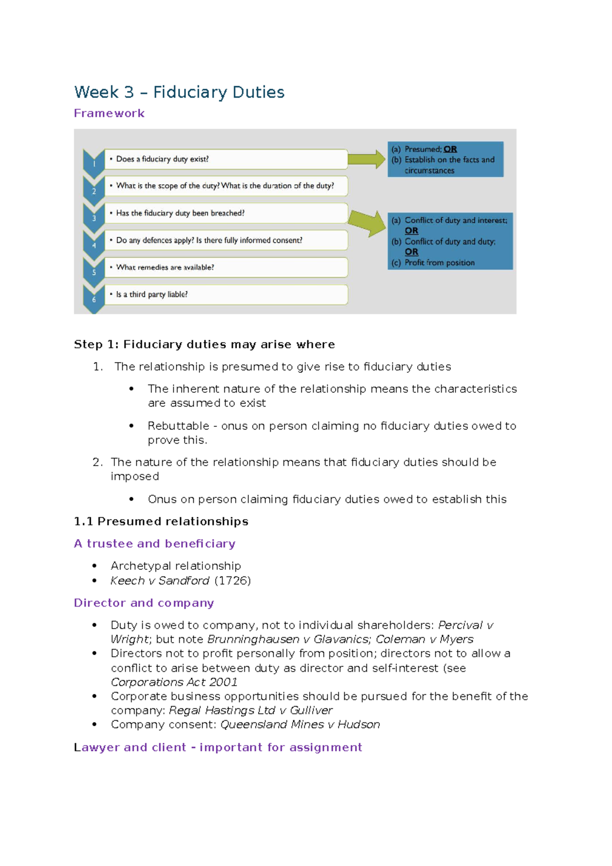 Week 3 Lecture Notes: Understanding Fiduciary Duties Framework - Studocu