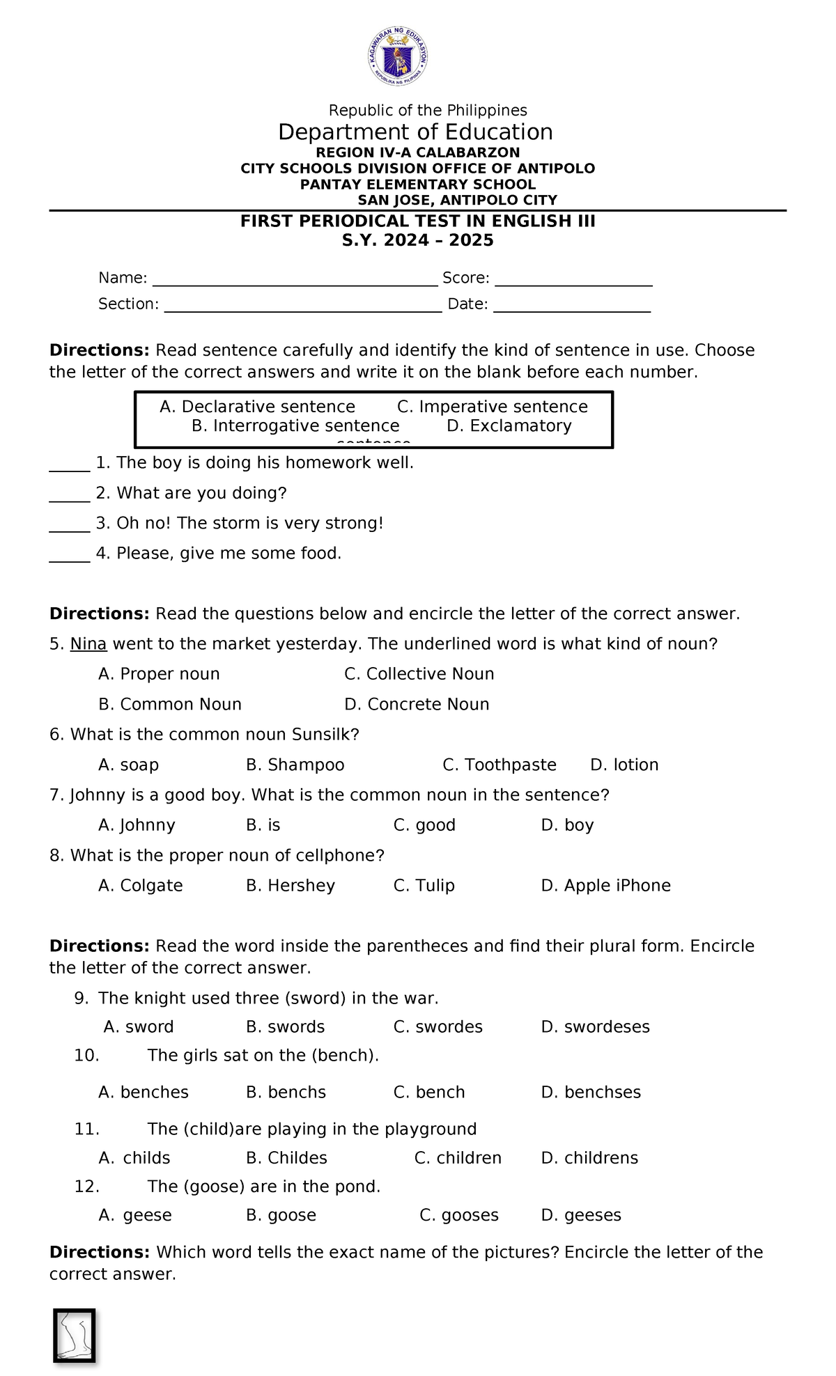 First Periodical Test in English III S.Y. 2024-2025 - Studocu