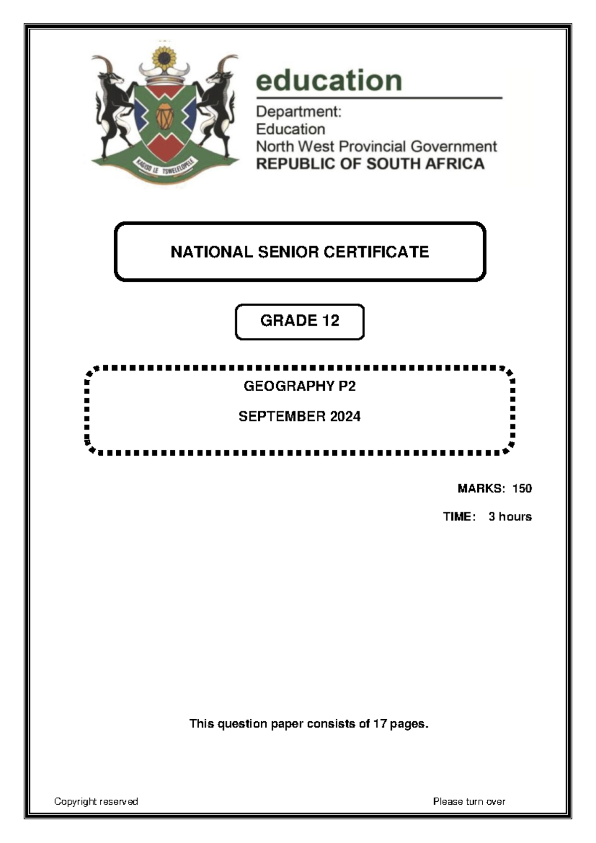NW NSC Geography P2 QP ENG Final Exam SEPT 2024 - Studocu