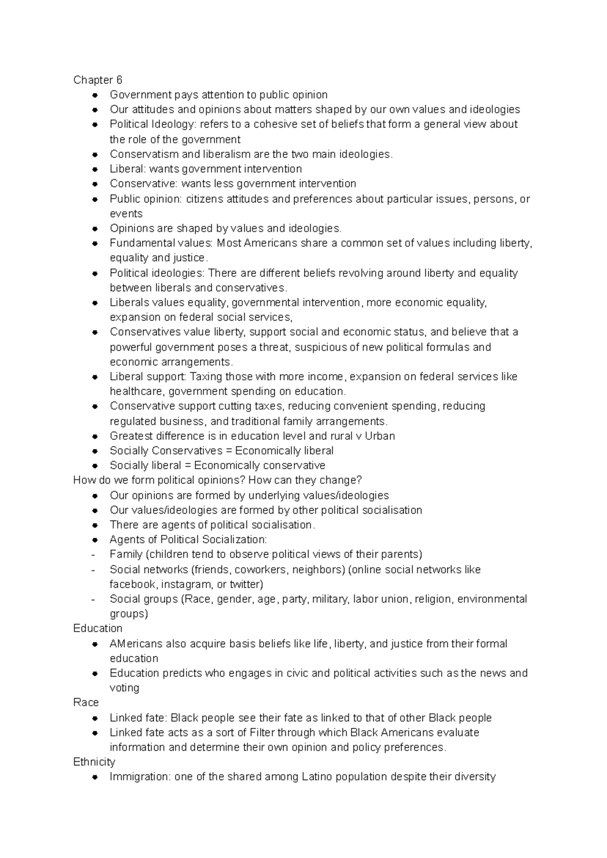 Analyzing Chapter 6: Public Opinion & Political Ideology Factors - Studocu