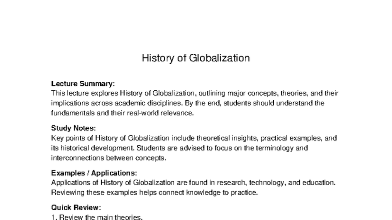 HIST 101: Lecture Summary on Globalization Concepts and Applications ...