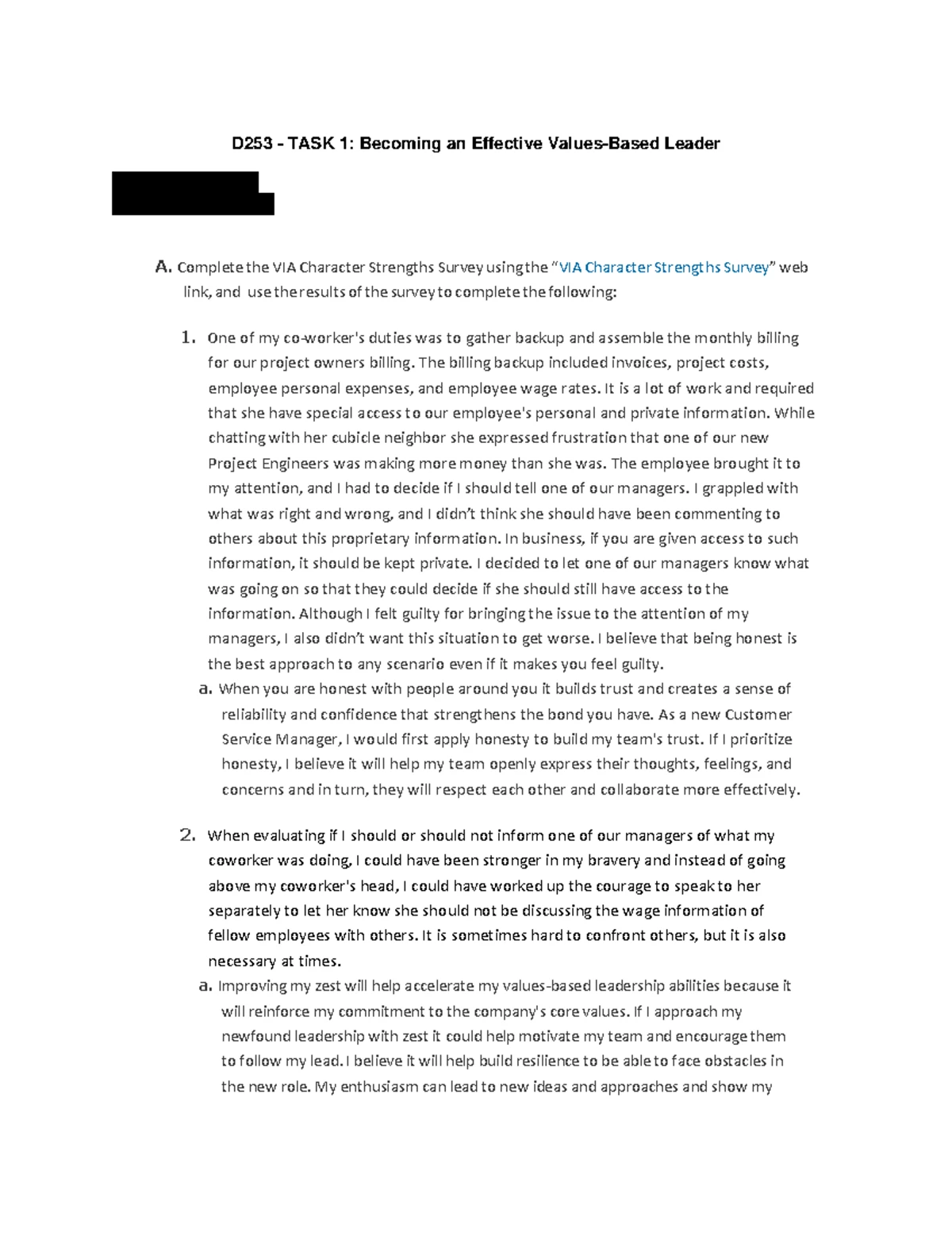 D253 RSM3 Task 1: Leadership Strengths and Development Strategies - Studocu