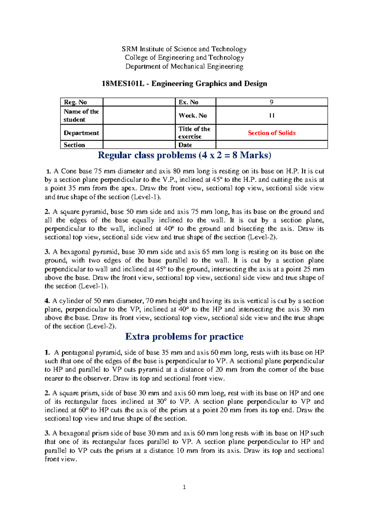 EGD Exercise-9 Questions - 1 SRM Institute of Science and Technology ...