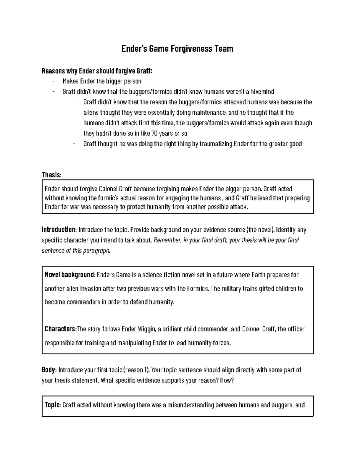 Ender's Game (ENG 101) Essay: The Case for Forgiving Graff - Studocu