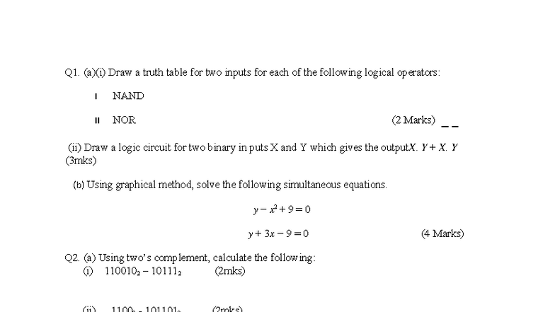 Computational Maths CAA: Logic Gates, Truth Tables, and Matrices - Studocu