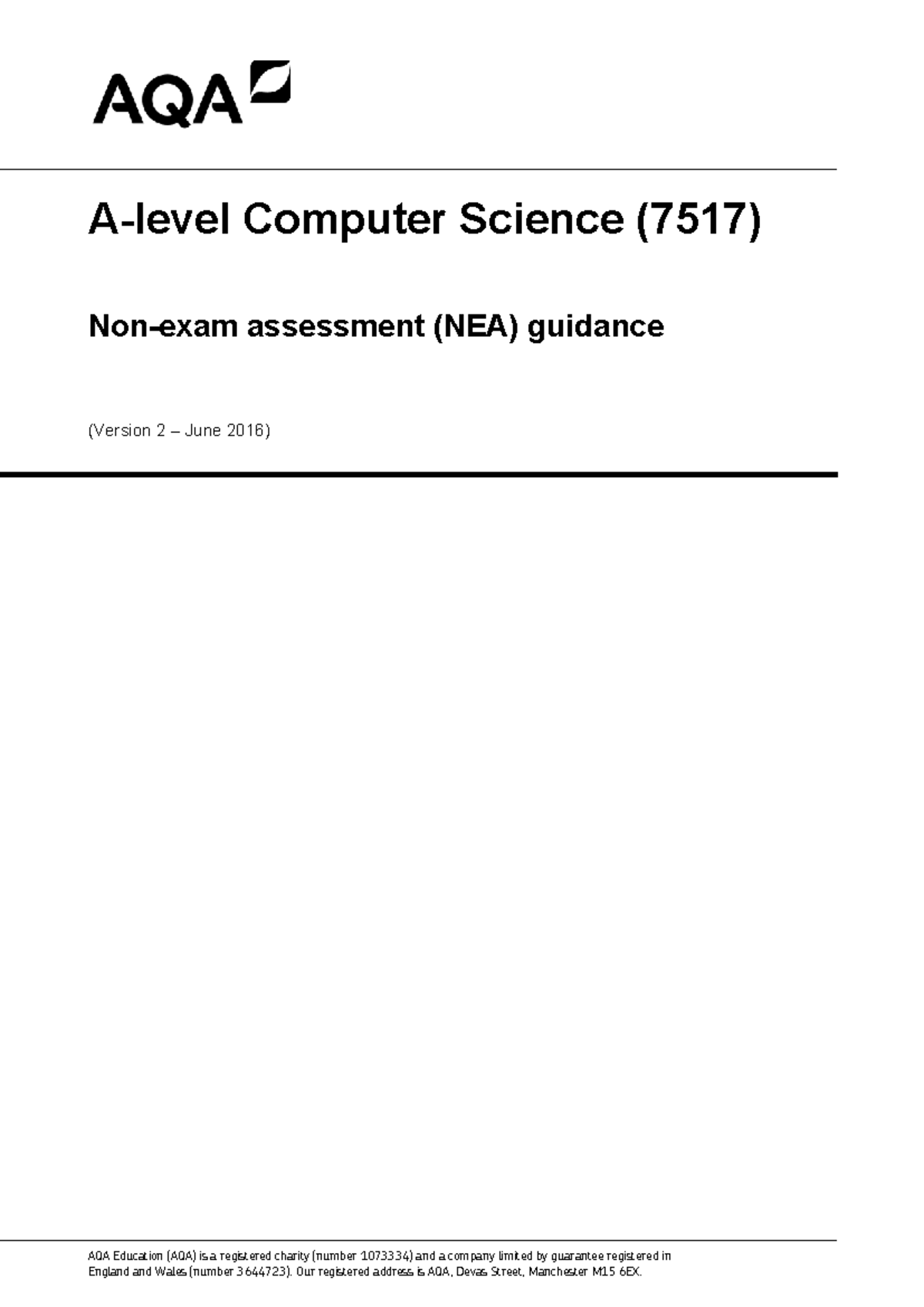 AQA Computer Science (7517) NEA Guidance V2 (June 2016) - Studocu