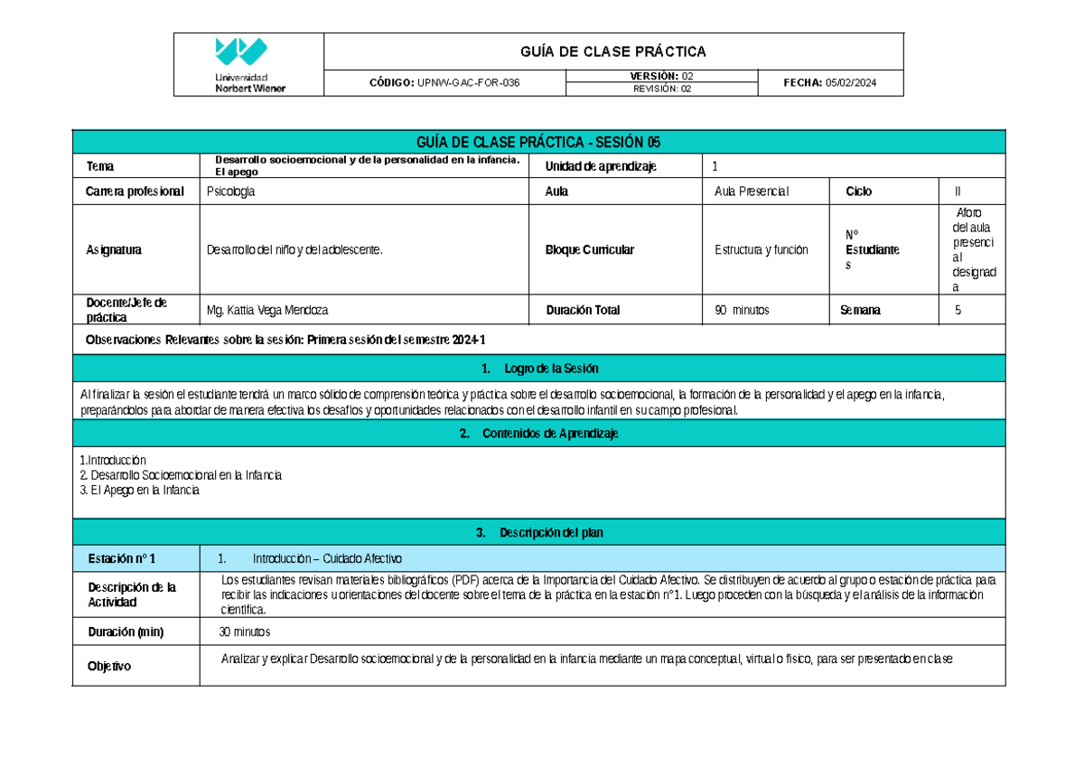 5-GUIA DE Practica - CÓDIGO: UPNW-GAC-FOR- VERSIÓN: 02 REVISIÓN: 02 FECHA: 05/02/ GUÍA DE CLASE ...