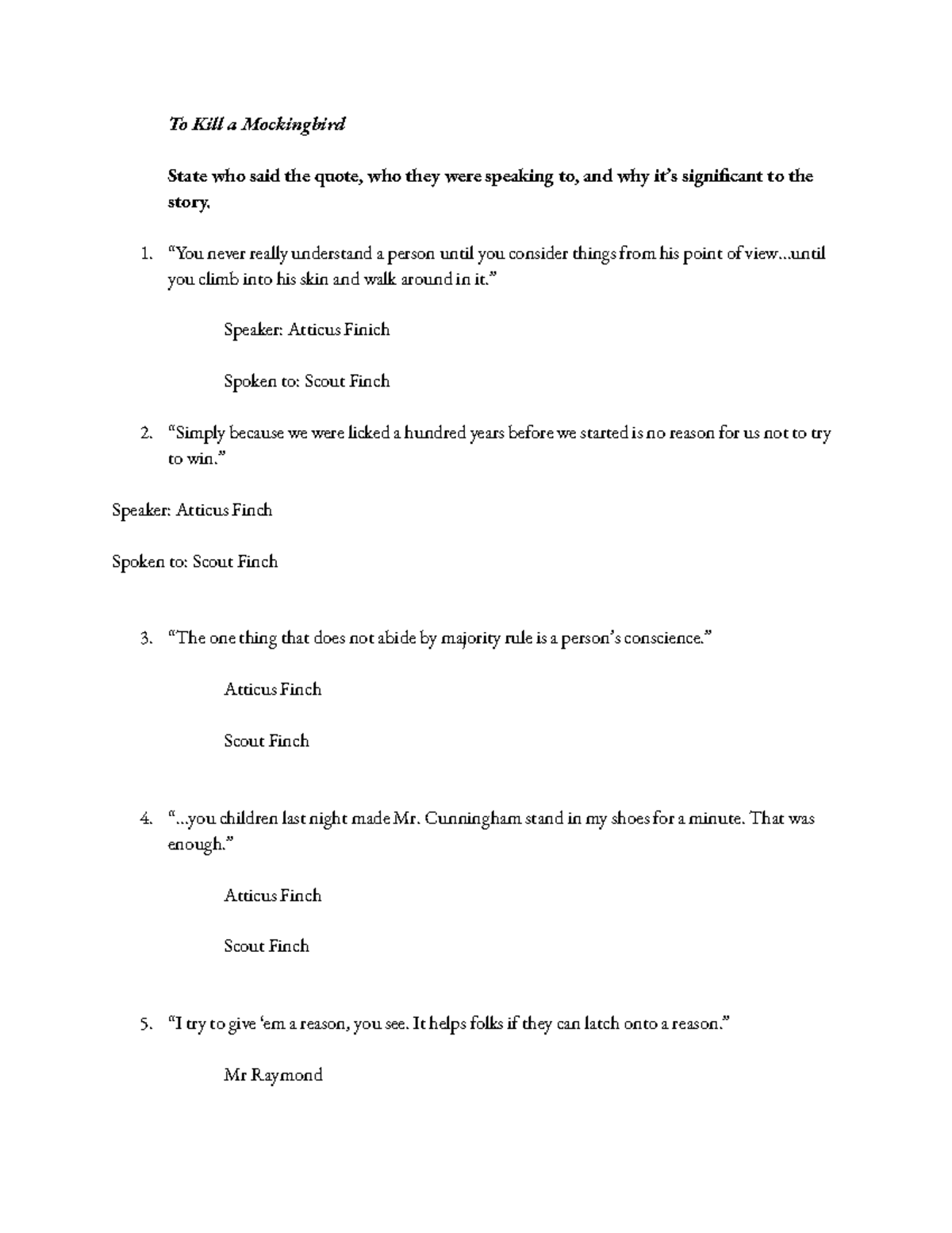 To Kill a Mockingbird (ENG101) Quotes Analysis - Key Speeches & Their ...