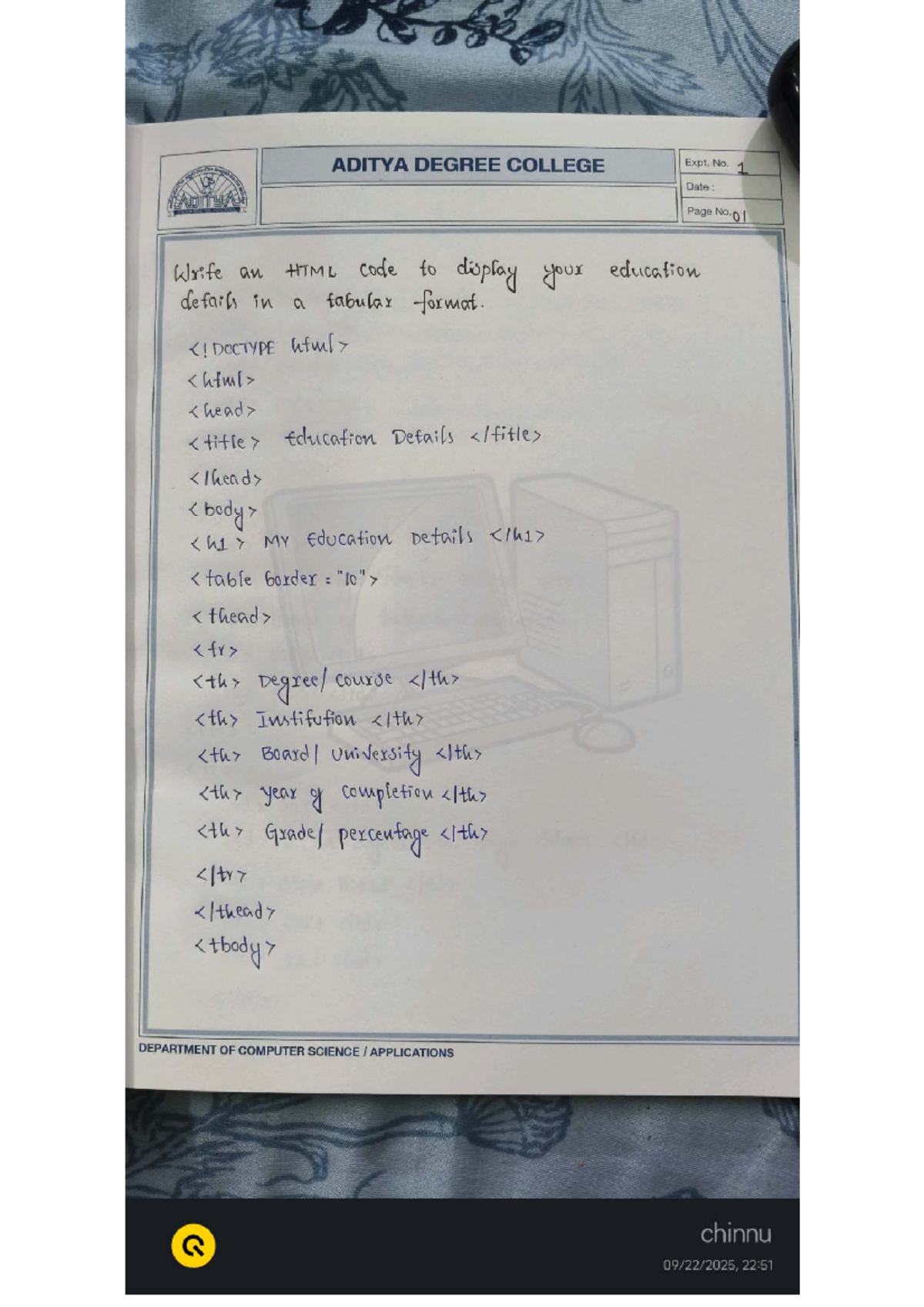 HTML Code Examples for Education Details and CV - CSE 101 - Studocu