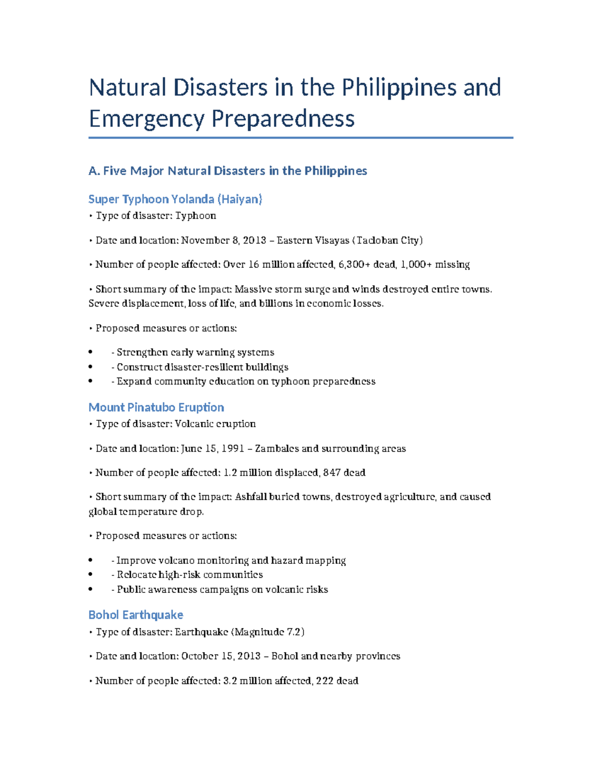 Natural Disasters in the Philippines: Emergency Preparedness Plan - Studocu