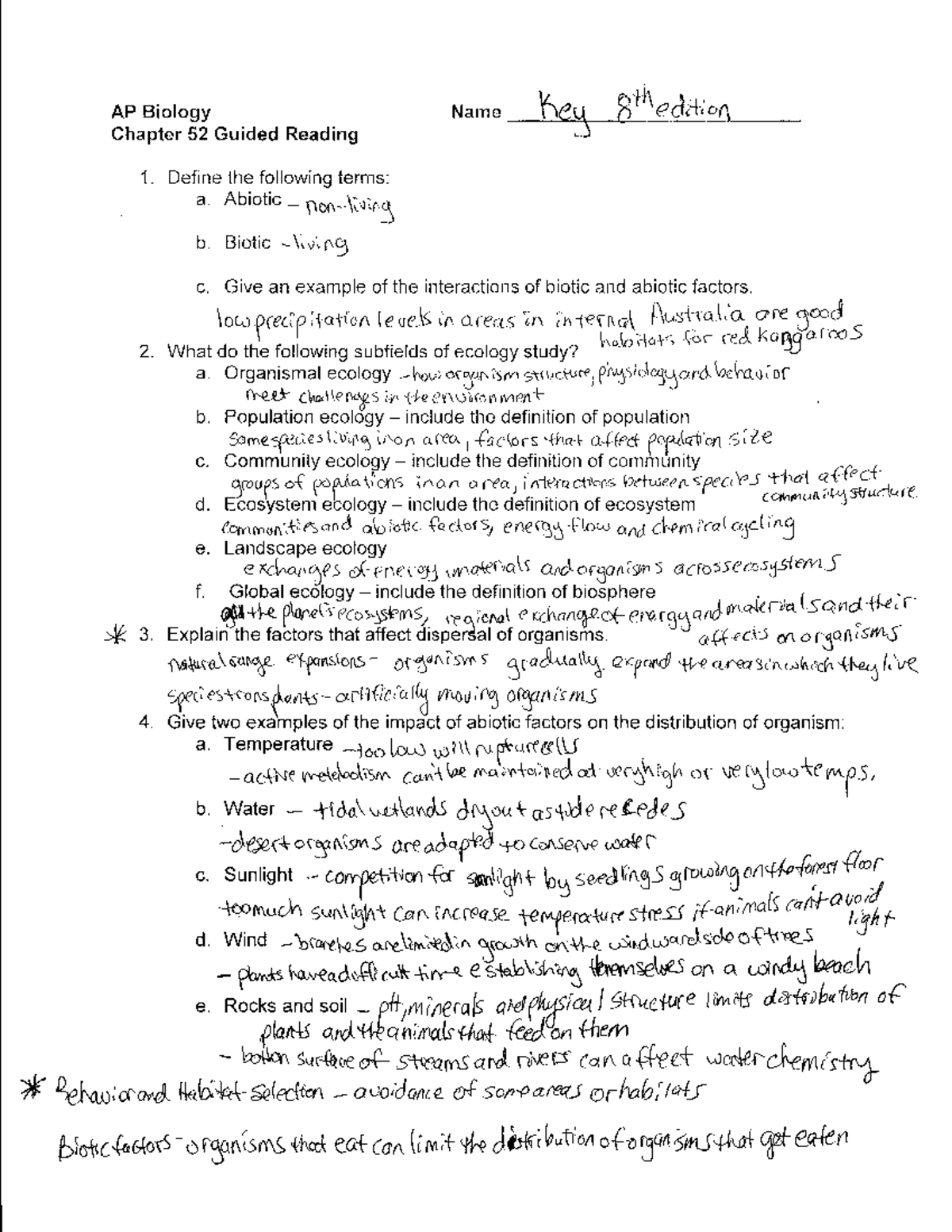 AP Biology Chapter 52 & 53 Guided Reading Answer Key - Studocu