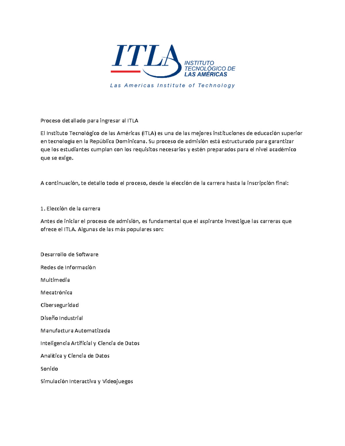 Guía Completa de Admisión al ITLA: Proceso y Requisitos Detallados ...