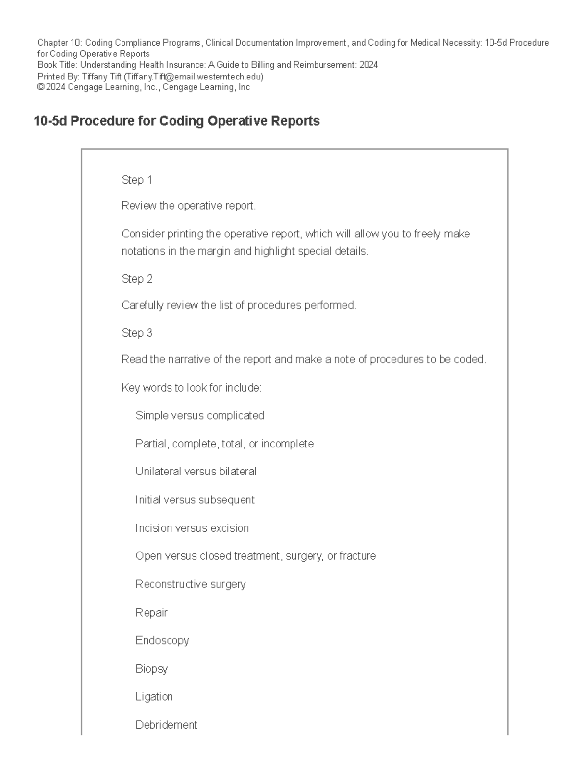 Chapter 10: Coding Operative Reports Guidelines for Medical Necessity (HIM 2024) - Studocu