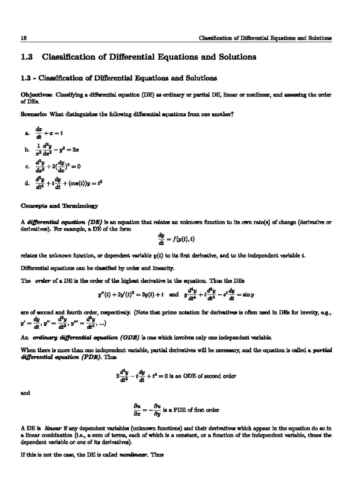 MATH 101: Classification of Differential Equations and Solutions - Studocu
