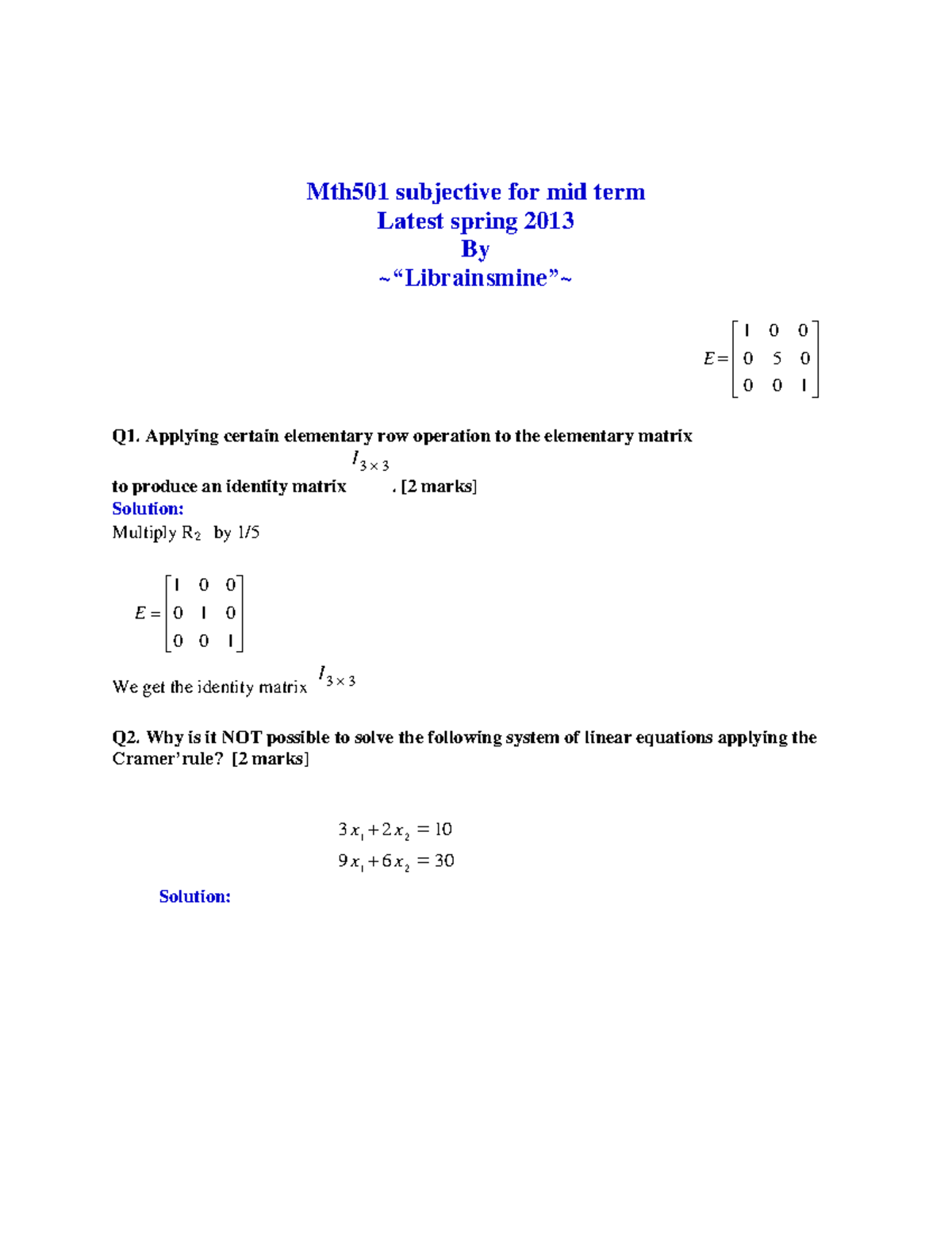 Mth501 - Midterm Solved Paper Spring 2013 - Studocu