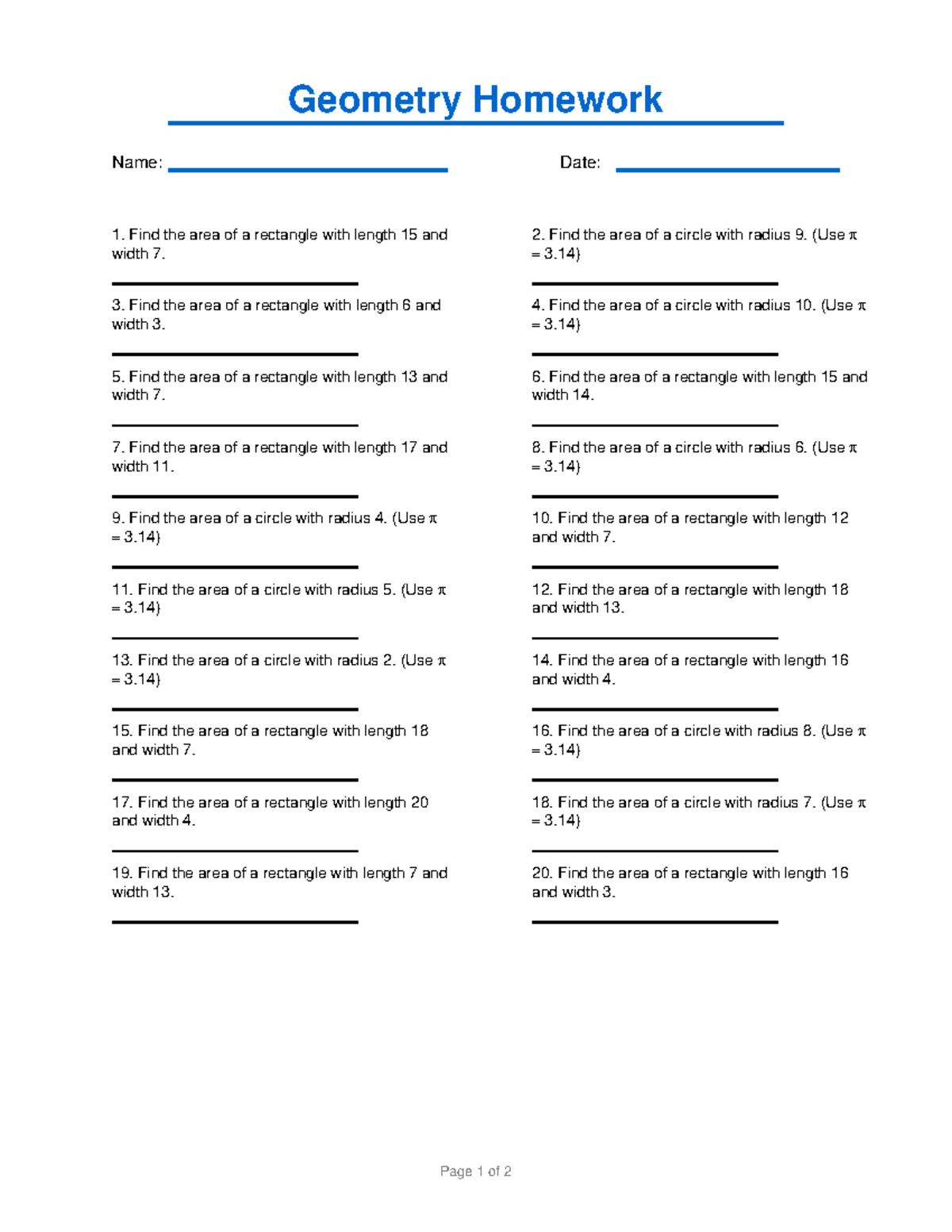 Geometry Homework 4 - Area Calculations and Sharing Problems - Studocu