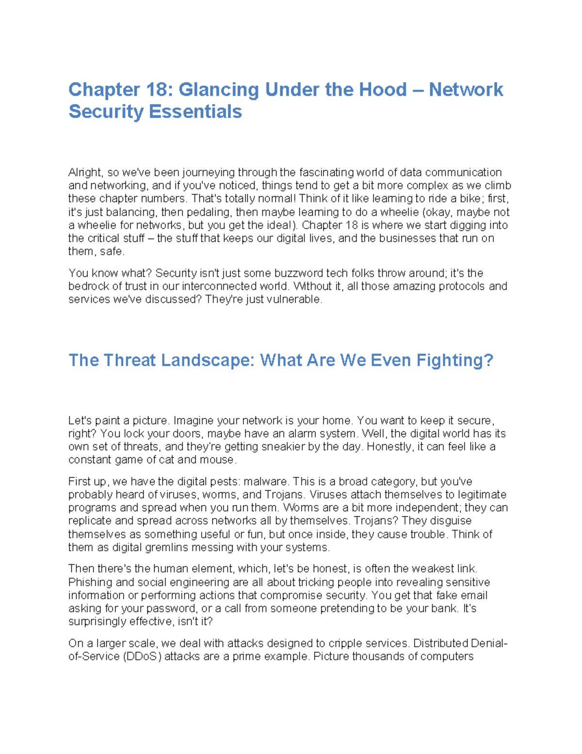 Chapter 18: Network Security Essentials - Threats & Defenses - Studocu