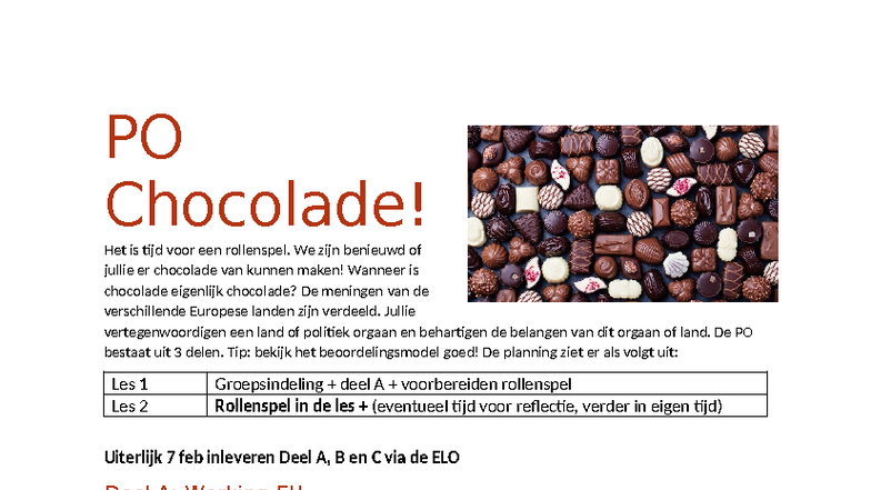 PO Rollenspel: Onderzoek en Reflectie over Chocolade en de EU - Studeersnel