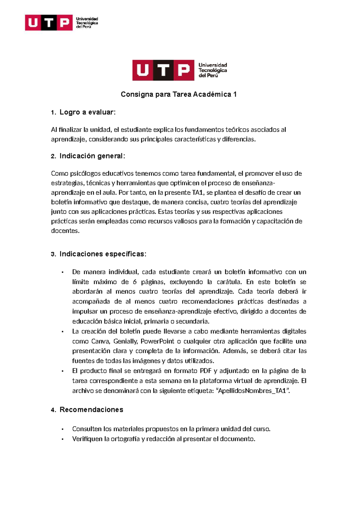 AC–S06: Tarea Académica 1 - Boletín sobre Teorías del Aprendizaje - Studocu