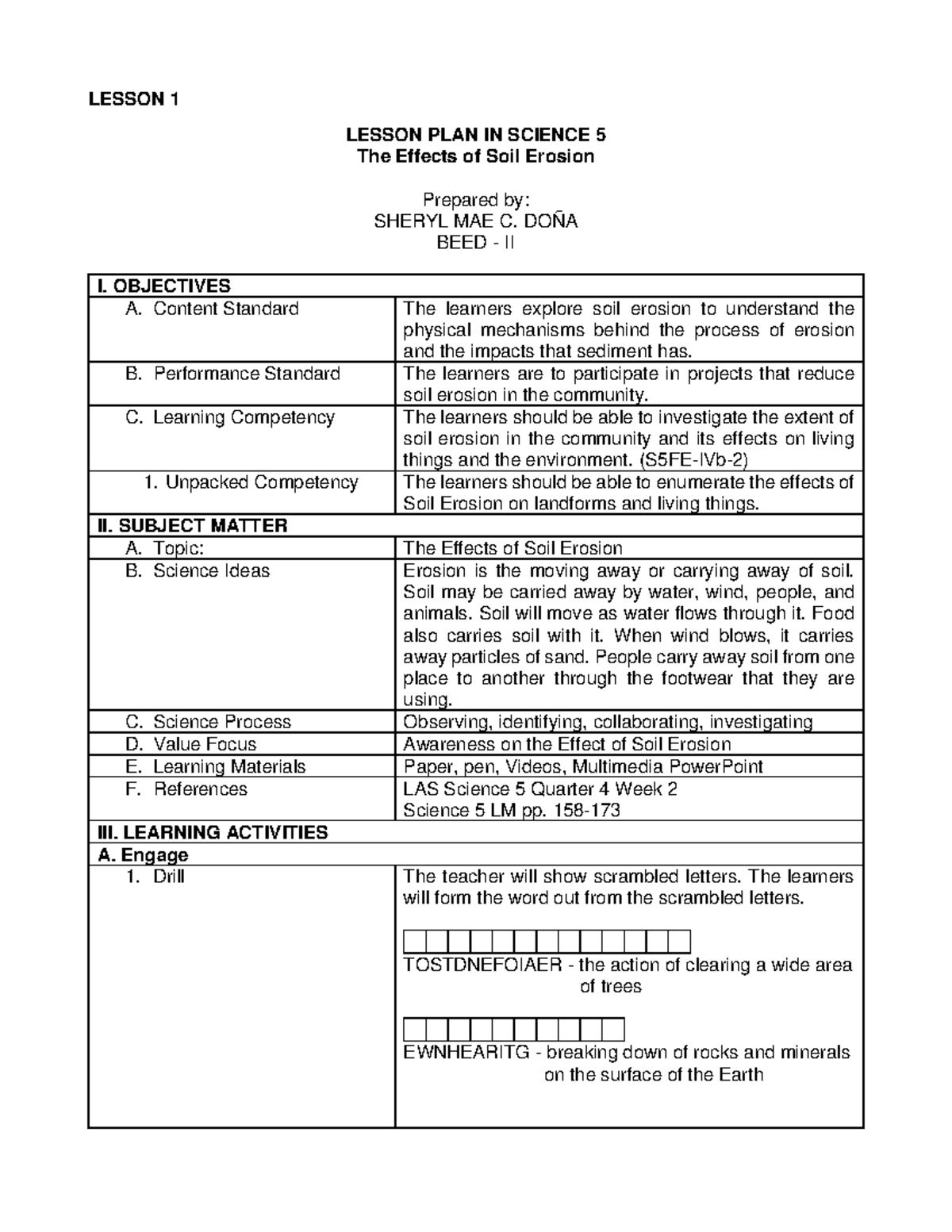 Lesson 1 Detailed Lesson plan Earth and Science - LESSON 1 LESSON PLAN ...