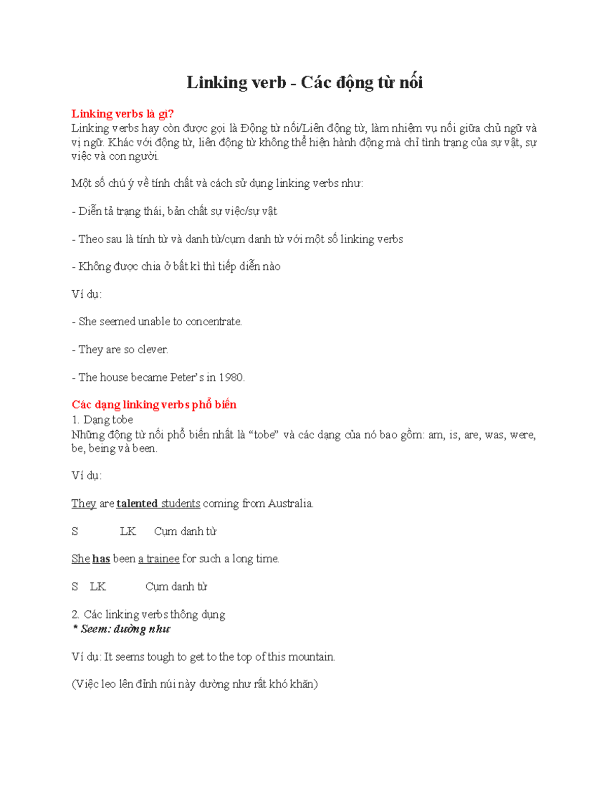 Linking Verbs: Understanding and Usage in English Grammar - Studocu