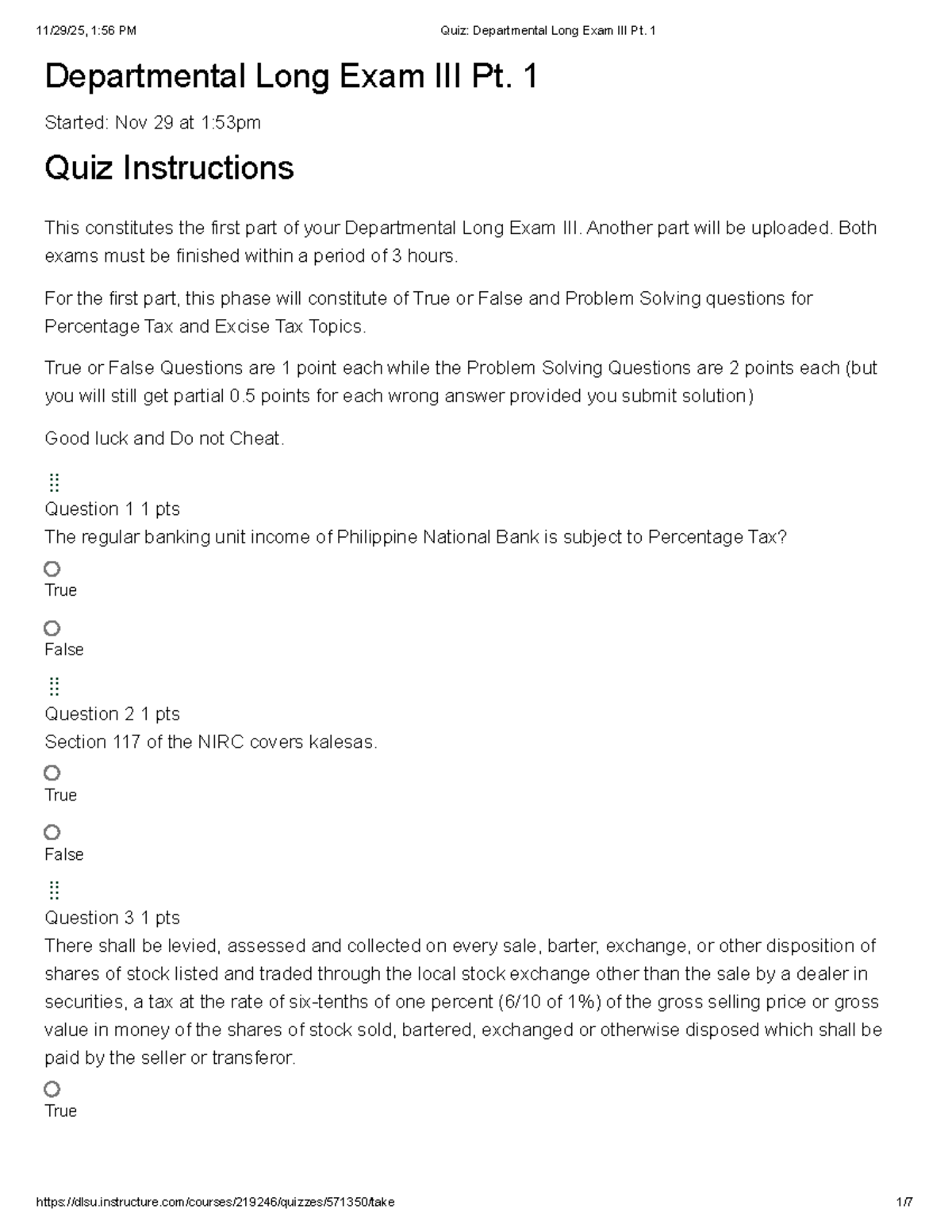 1:56 PM Quiz: Departmental Long Exam Pt. 1 on Percentage & Excise Tax ...