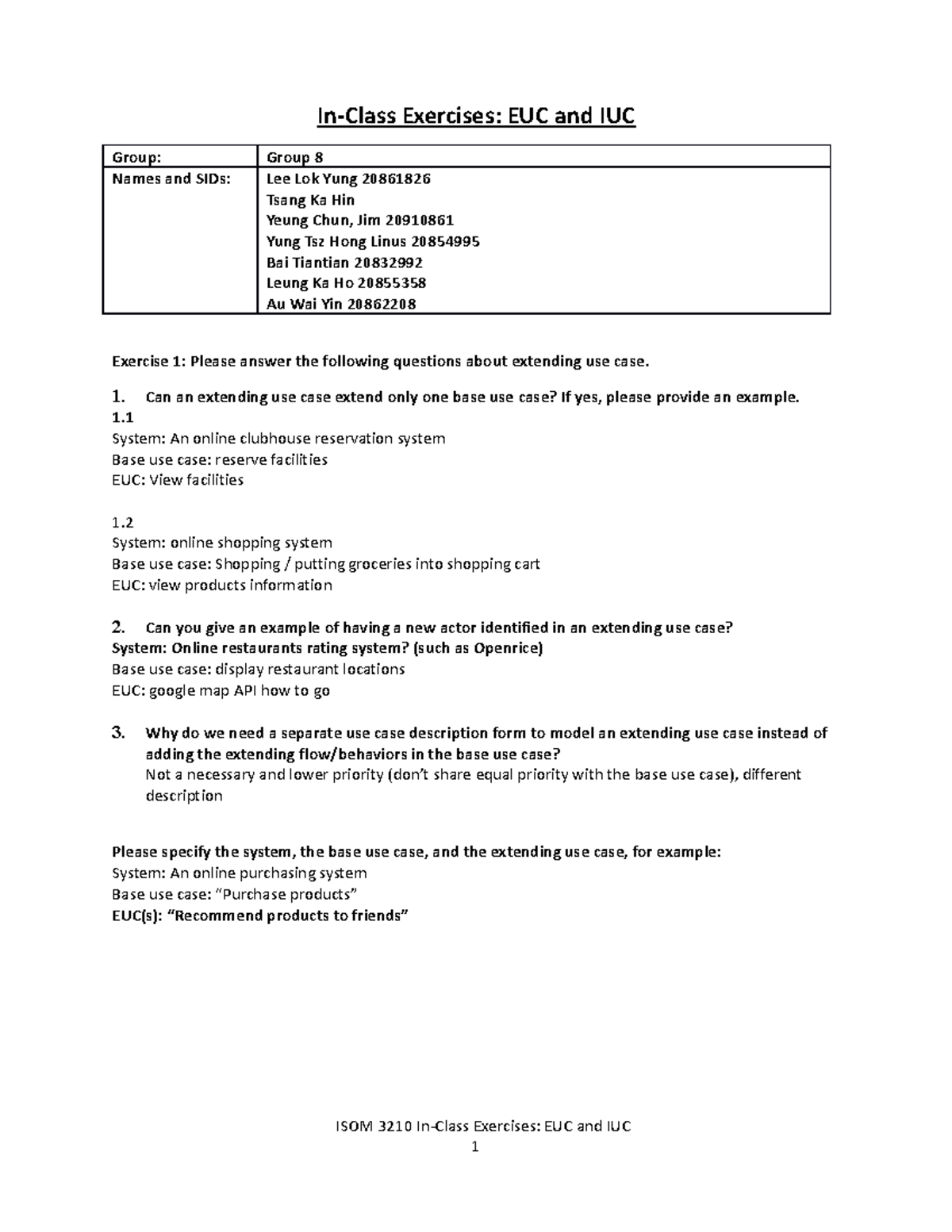 ISOM 3210 In-Class Exercises: EUC & IUC Summary and Examples - Studocu