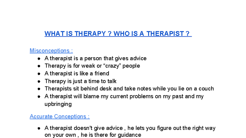 Understanding Therapy and the Role of a Therapist: Misconceptions and ...