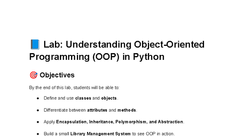 Python Lab: OOP Concepts and Library Management System - Studocu