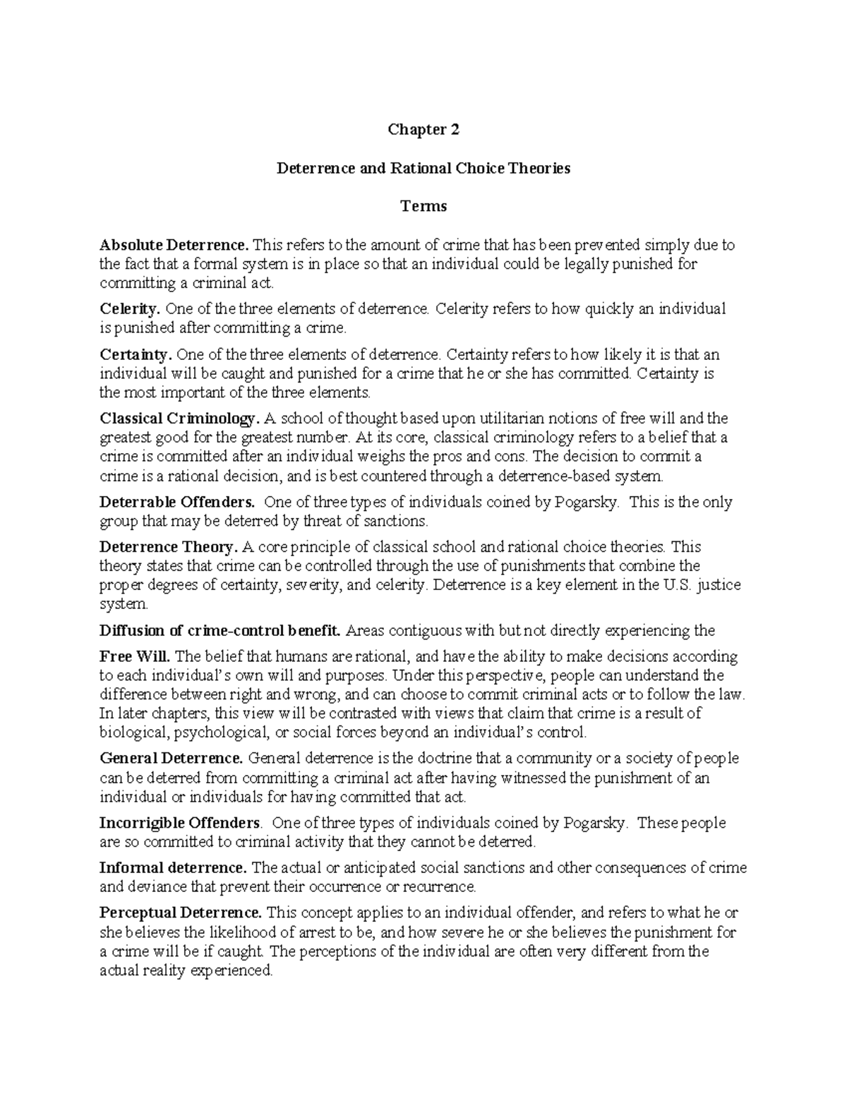 Chapter 2 Study Guide: Deterrence & Rational Choice Theories - Studocu