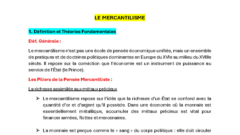 LE MERCANTILISME : Définitions, Théories et Critiques Économiques - Studocu