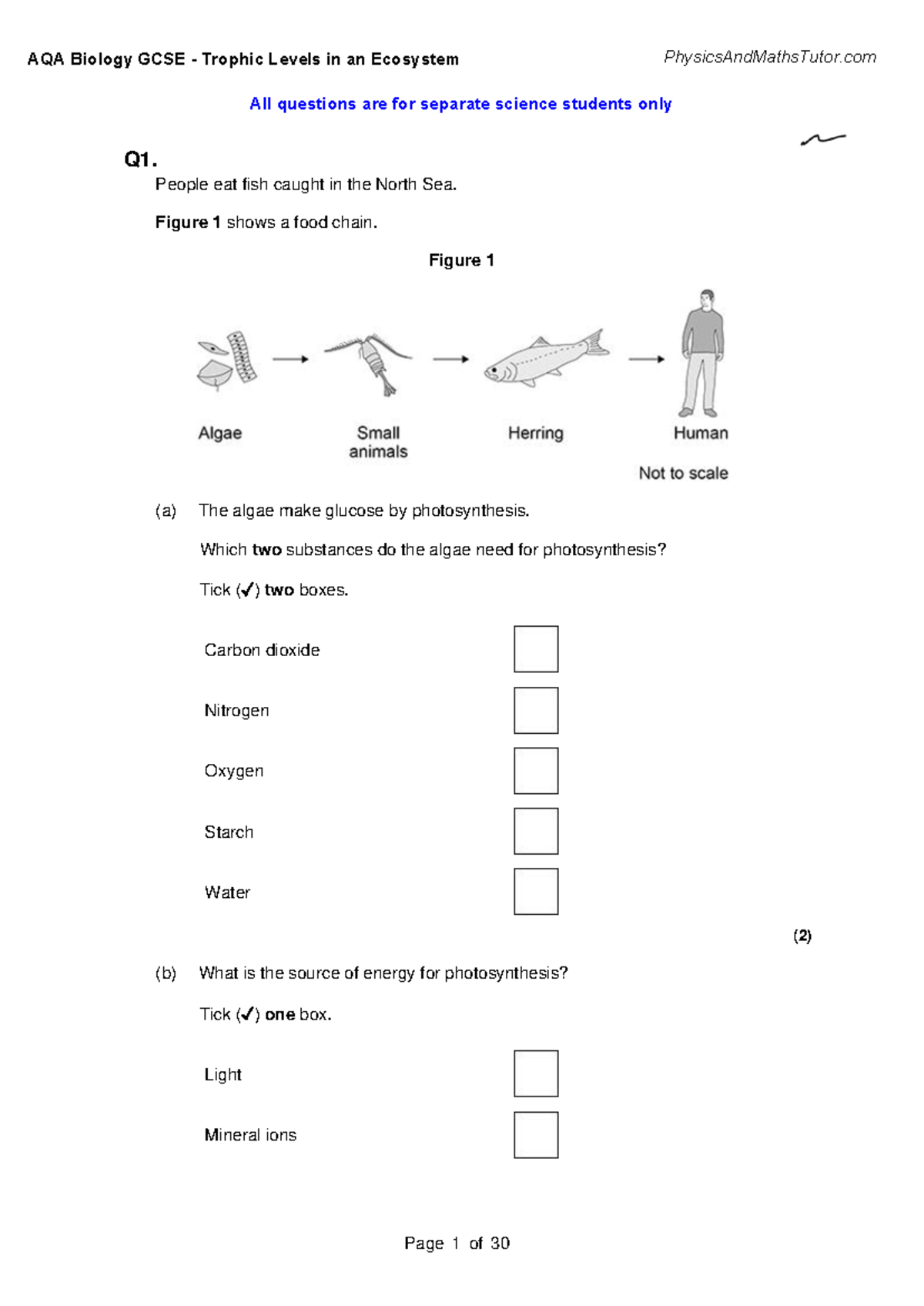7.4 Trophic Levels in an Ecosystem QP (separate only) - Q1. People eat ...