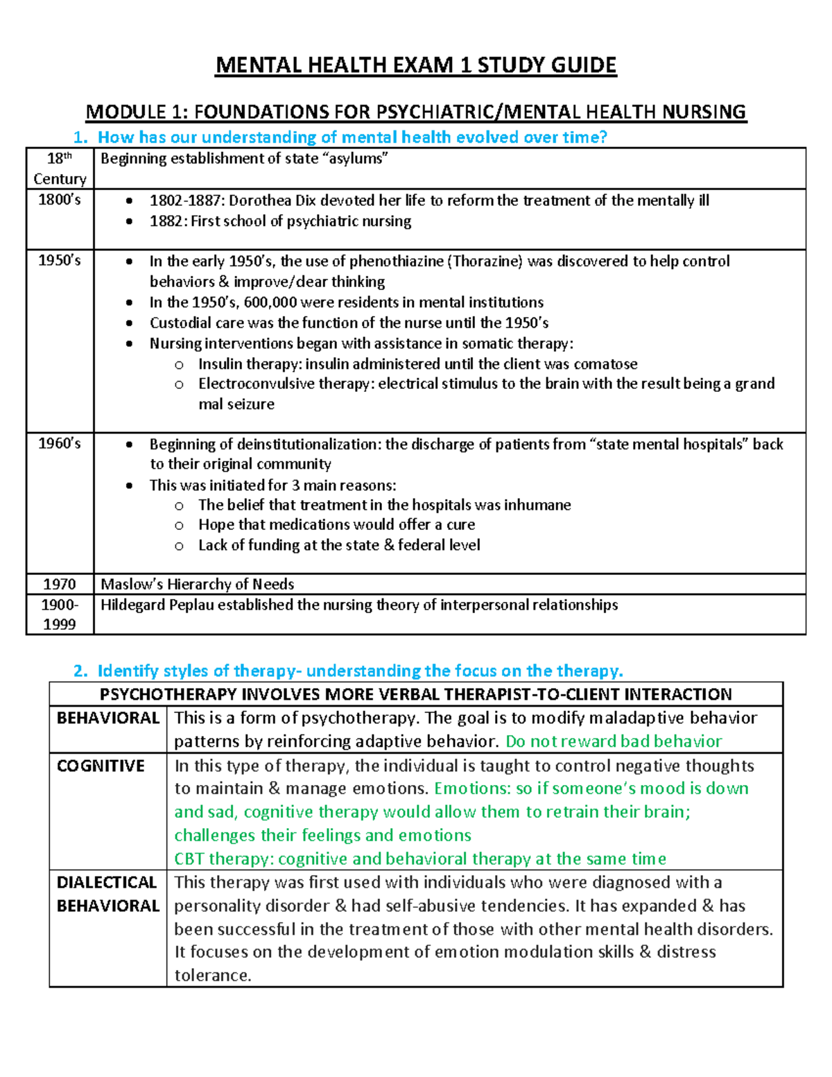 Mental Health Exam 1 Study Guide: Modules 1-3 Overview - Studocu