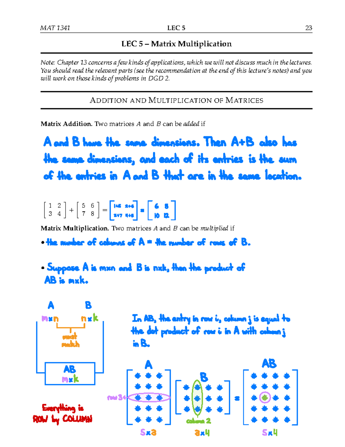 MAT 1341 LEC 5 Matrix Multiplication and Applications Notes - Studocu