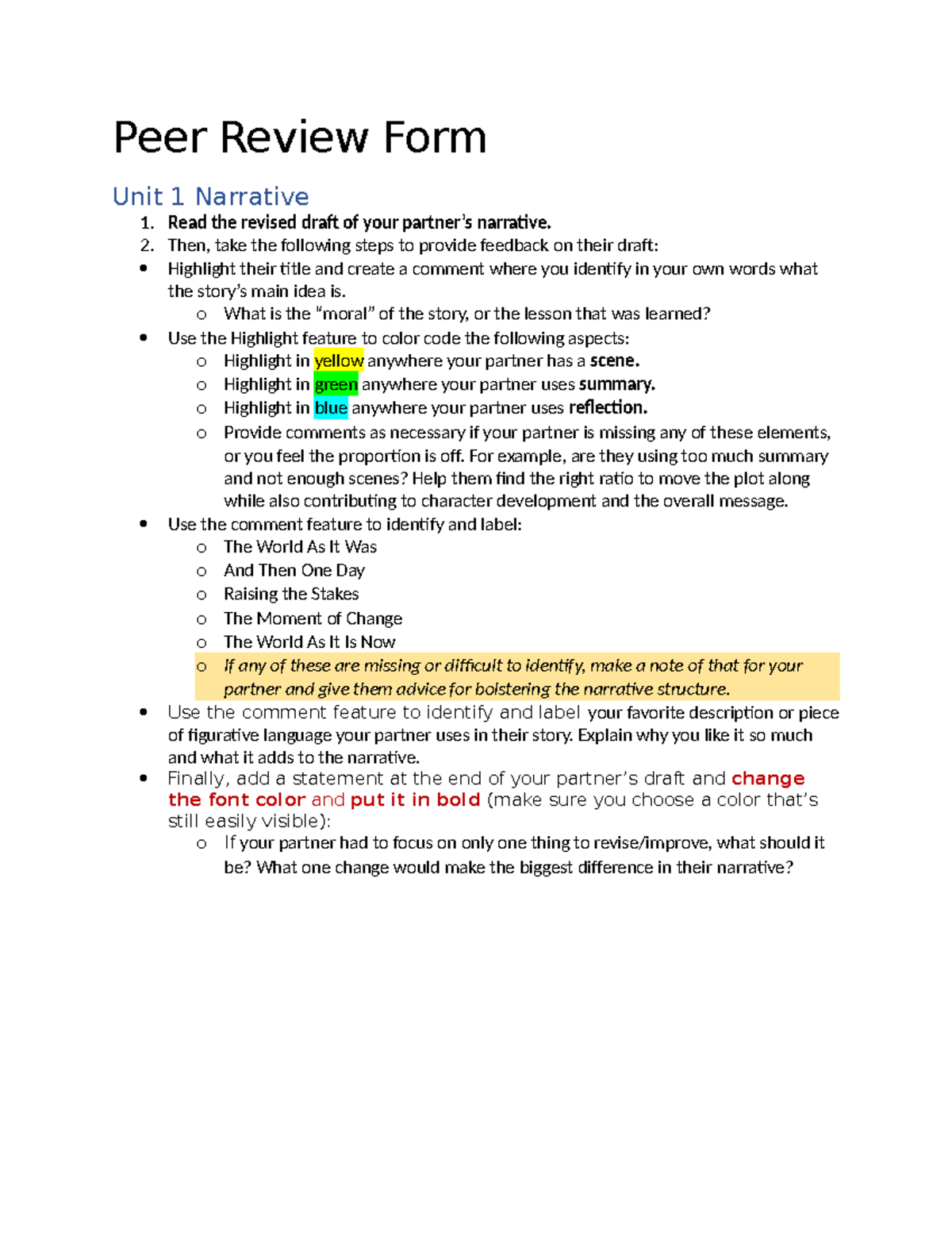 U1 Peer Review Form: Feedback on Narrative Draft by Camille Peoples ...