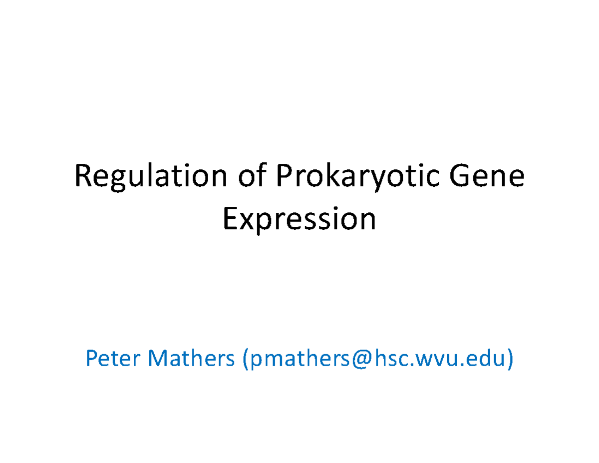 Regulation of Prokaryotic Gene Expression: Lac & Trp Operons (BIO 101 ...