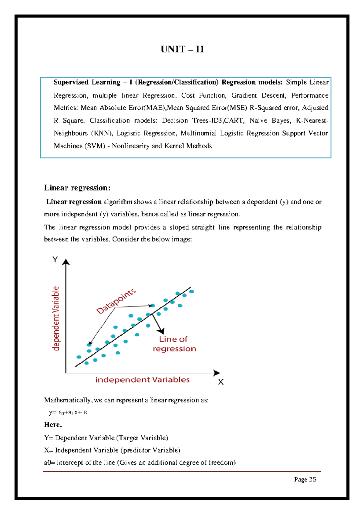 Unit 2 ML Lecture Notes: Supervised Learning (Regression ...