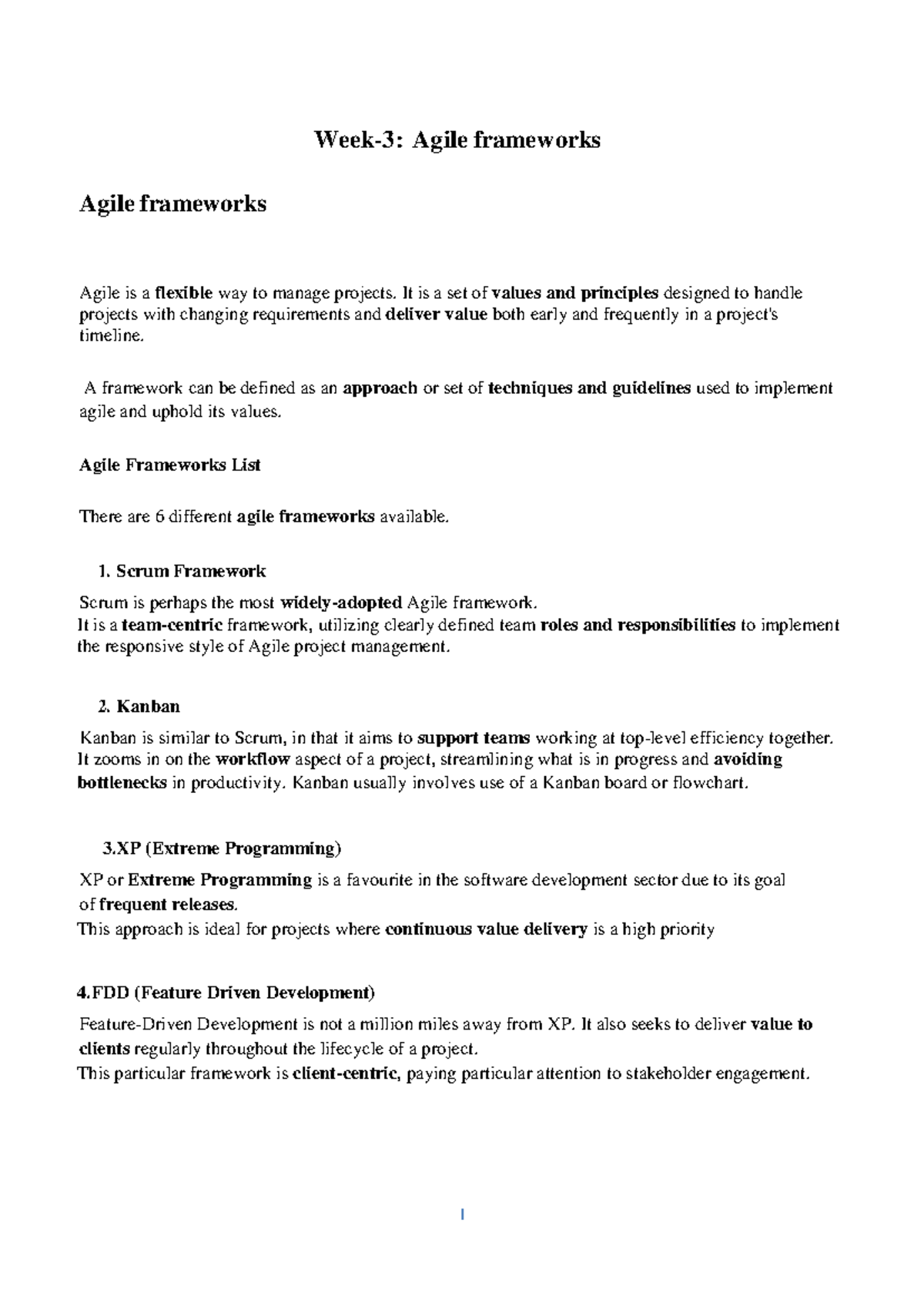 SE-WEEK3: Agile Frameworks and Scrum Overview - Studocu