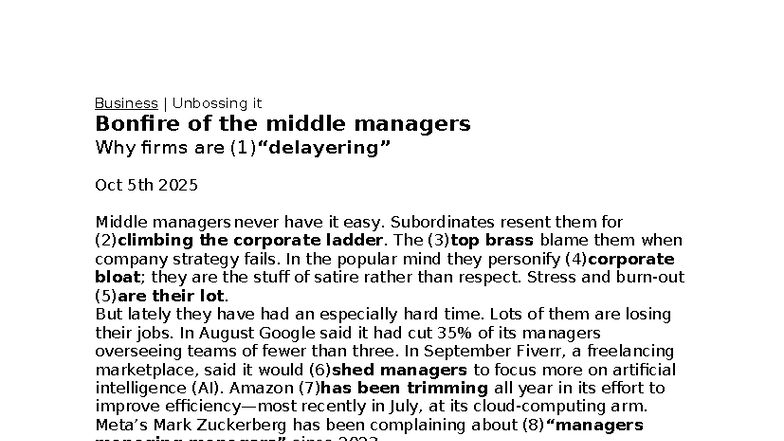 Business Unbossing: The Impact of Delayering on Middle Managers - Studocu