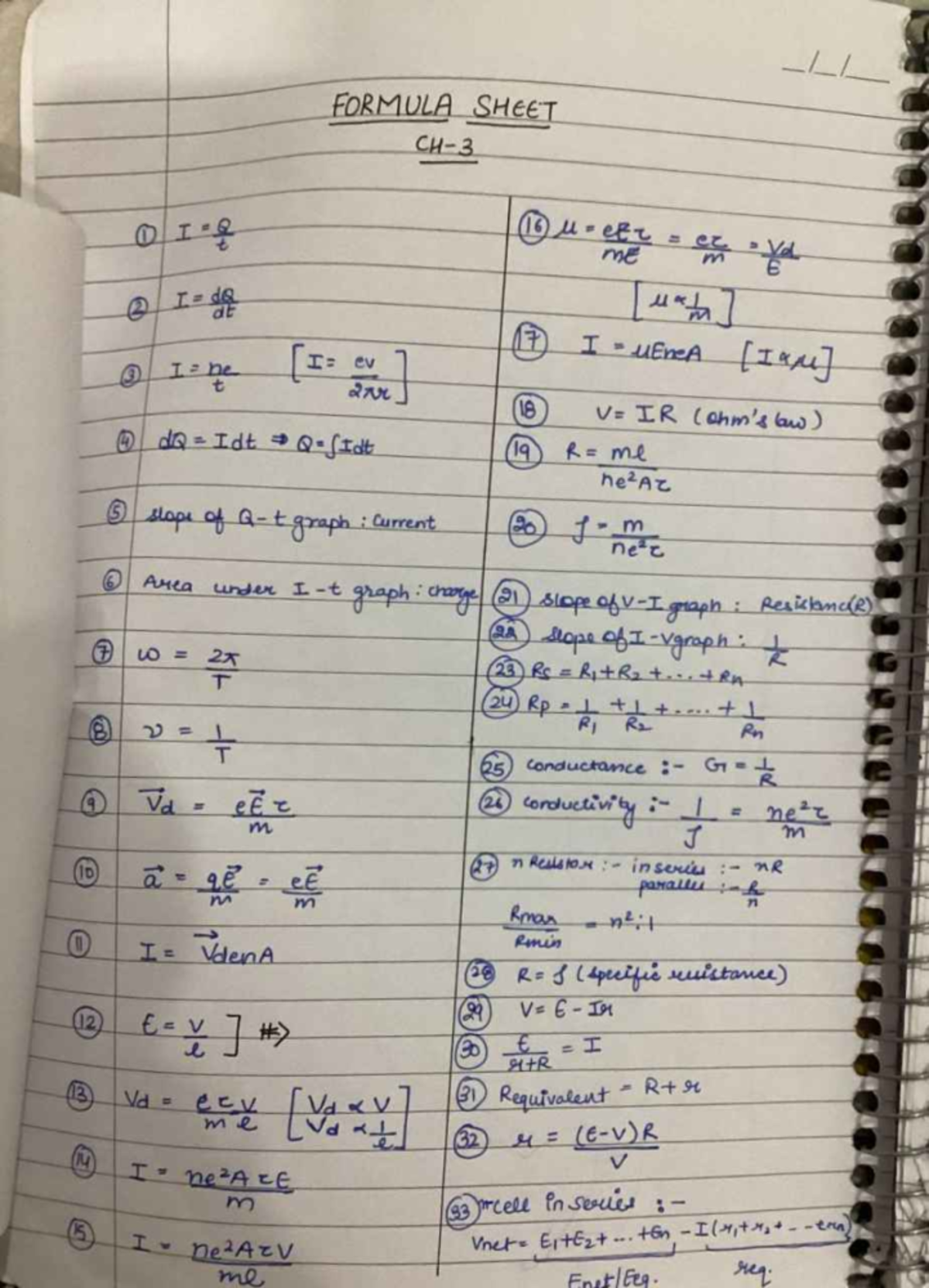Current Electricity Formula Sheet I I Q 16 - Key Concepts and Equations ...
