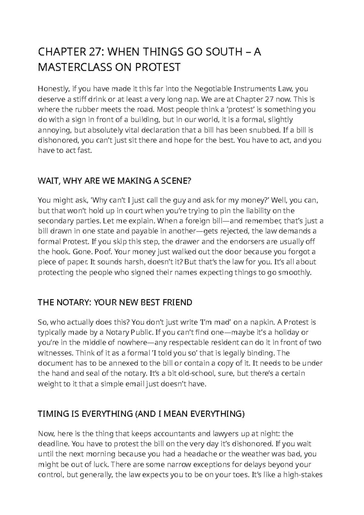 CHAPTER 27: MASTERCLASS ON PROTEST IN NEGOTIABLE INSTRUMENTS LAW - Studocu