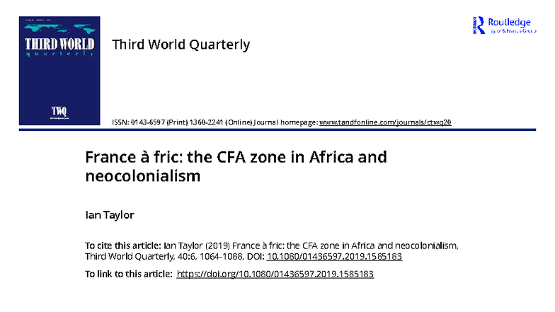France fric the CFA zone in Africa and neocolonialism - Third World ...