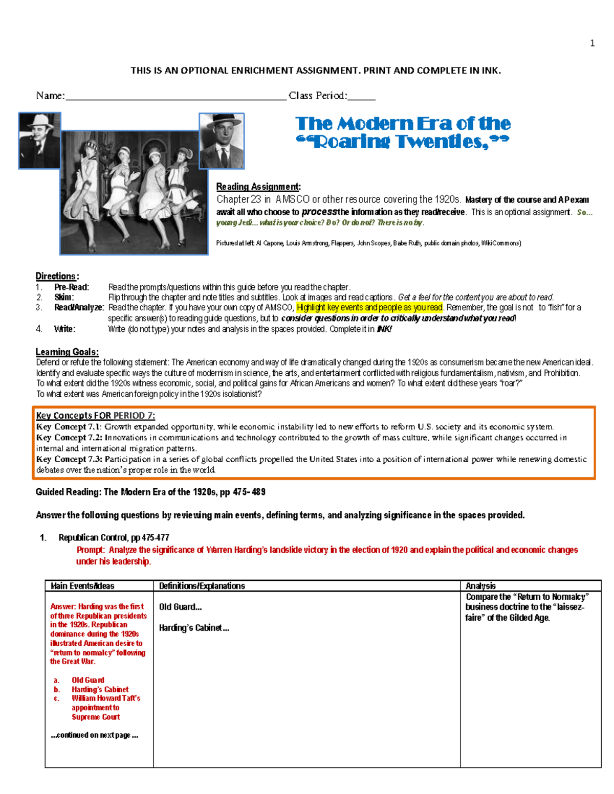 AMSCO Reading Guide: Chapter 23 - The 1920s and Modern Culture - Studocu