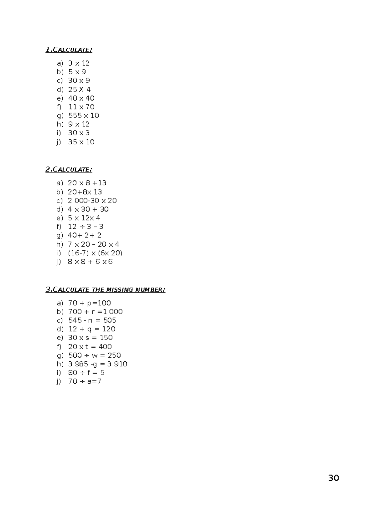 Mental Maths Questions: Calculations & Tables (MATH101) - Studocu